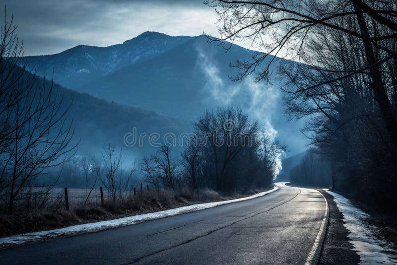 Dark Street Asphalt with Mist Cold White Float Stock Illustration ...