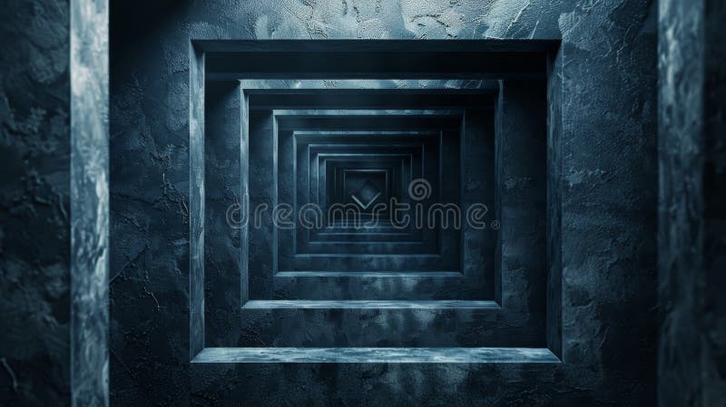 Abstract Dark Blue Tunnel with Infinite Depth. Geometric Pattern ...