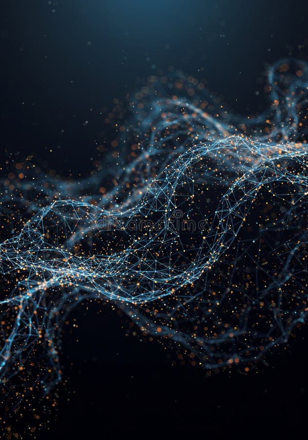 Abstract Dark Blue Wave with Golden Particles Stock Illustration ...