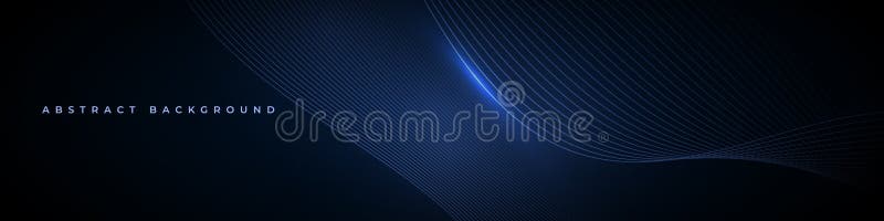 Abstract Dark Blue Wide Vector Background with Glowing Blue Wavy Lines ...