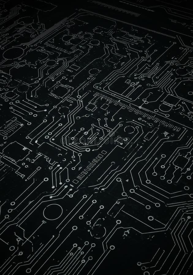 Abstract Dark Circuit Board Background with White Lines Stock ...