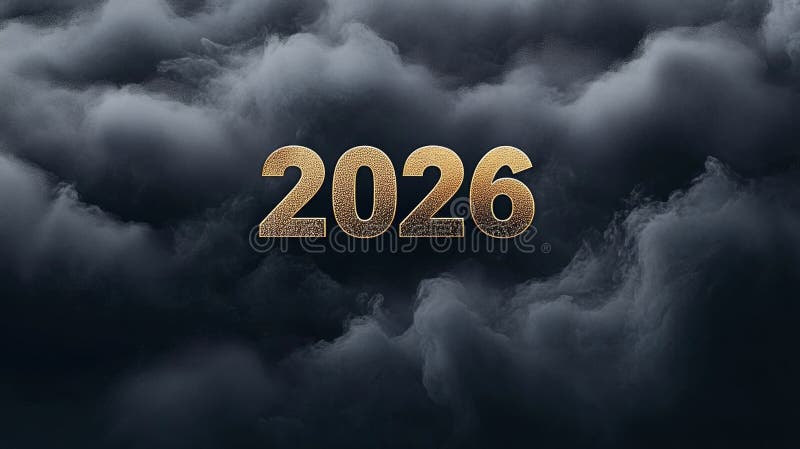 Abstract Dark Cloudscape Background with Golden Year 2026 for New Year ...