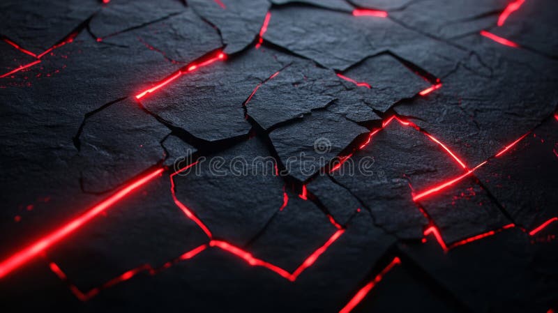 Abstract Dark Cracked Surface with Glowing Red Lines Stock Illustration ...