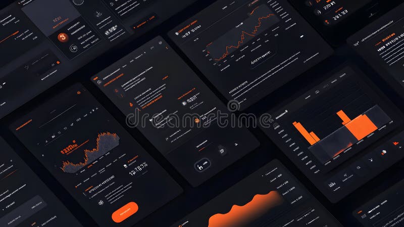 Abstract Dark Data Screens with Orange and White Charts Stock ...