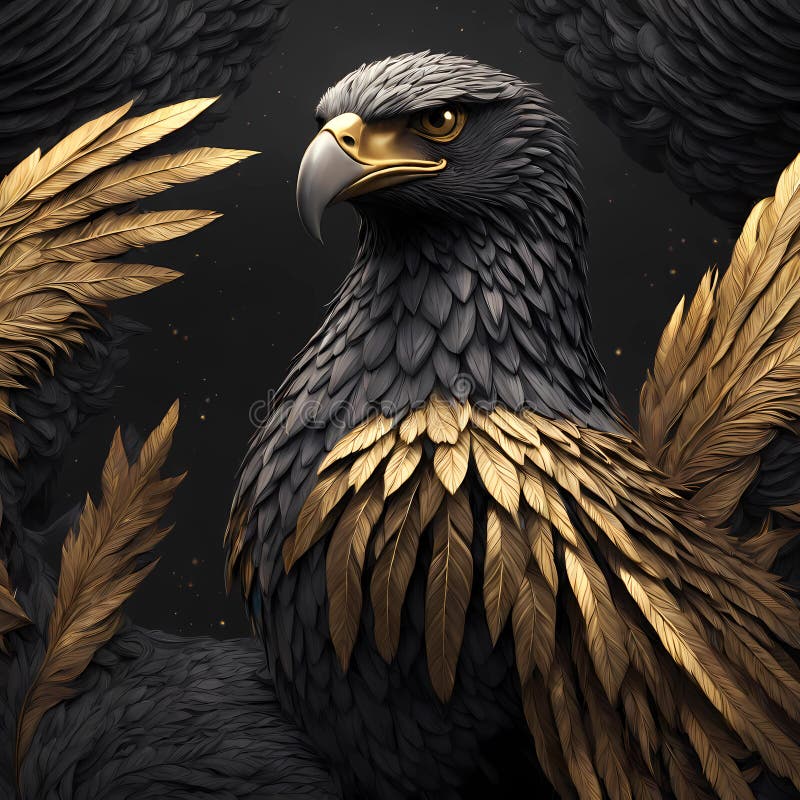 Abstract Dark Eagle with Golden Feathers Stock Illustration ...