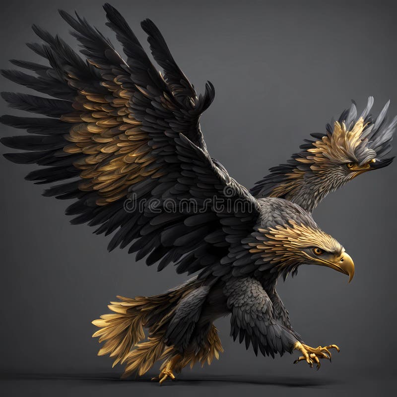 Abstract Dark Eagle with Golden Feathers Stock Illustration ...