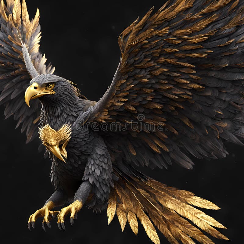 Abstract Dark Eagle with Golden Feathers Stock Illustration ...