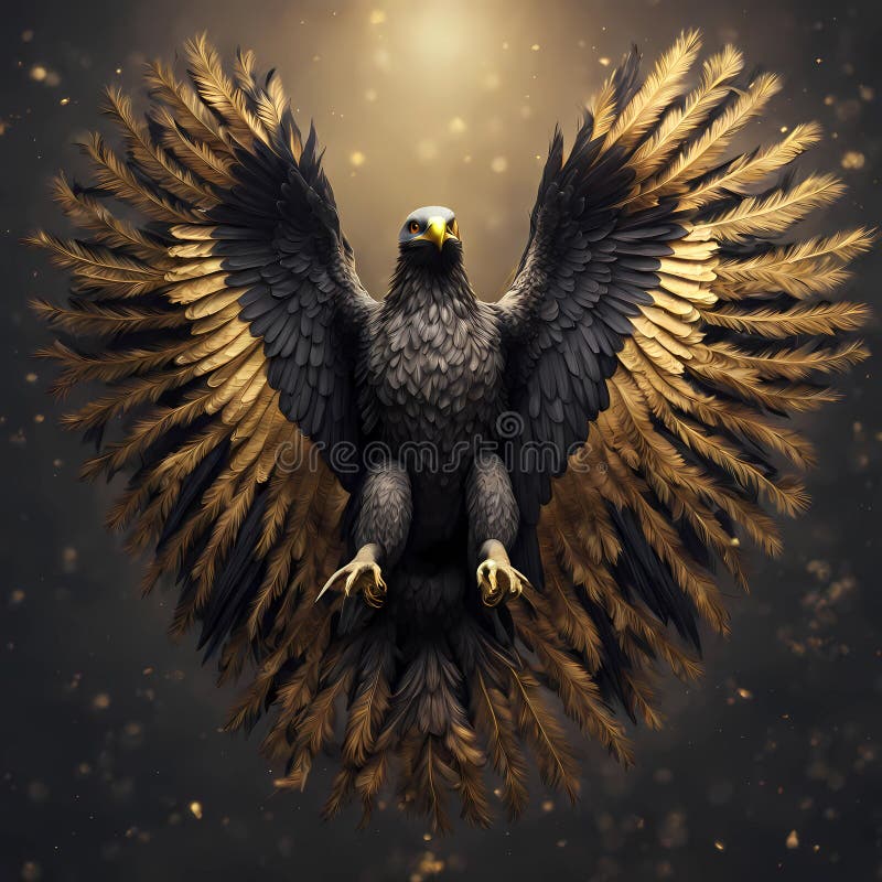 Abstract Dark Eagle with Golden Feathers Stock Illustration ...