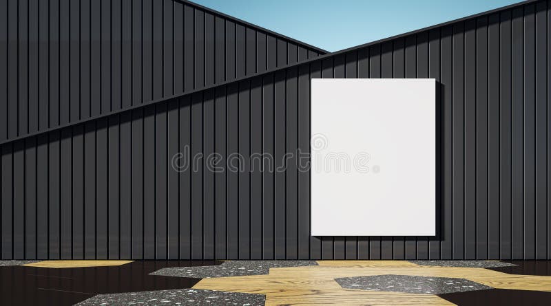 Abstract Exterior with Empty Mock Up Banner on Wall and Blue Sky ...