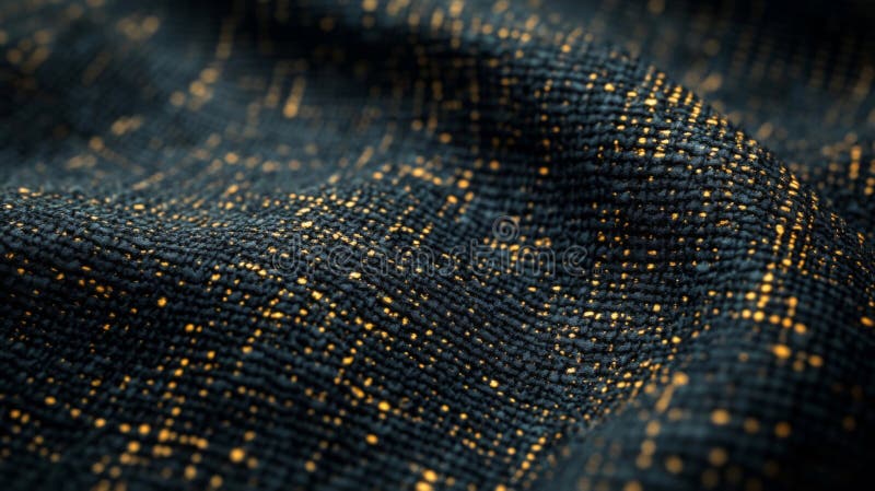 Abstract Dark Fabric Texture with Golden Glowing Lights Background ...