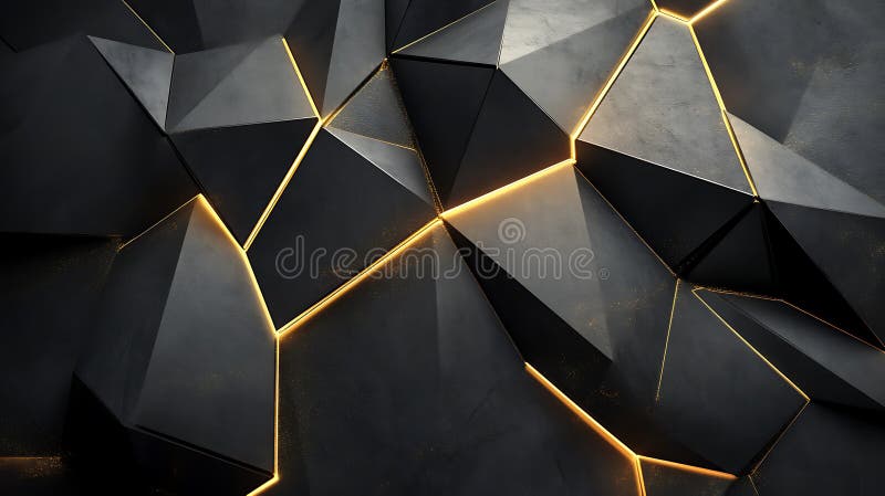Abstract Dark Geometric Background with Golden Highlights Sharp Edges ...