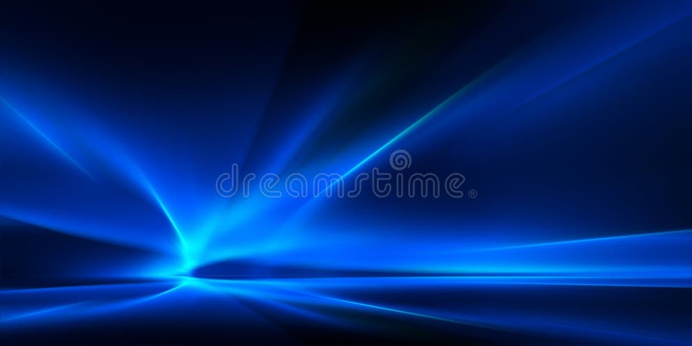 Abstract Dark Glow Blue Light Rays Background. Perspective View of Blue ...