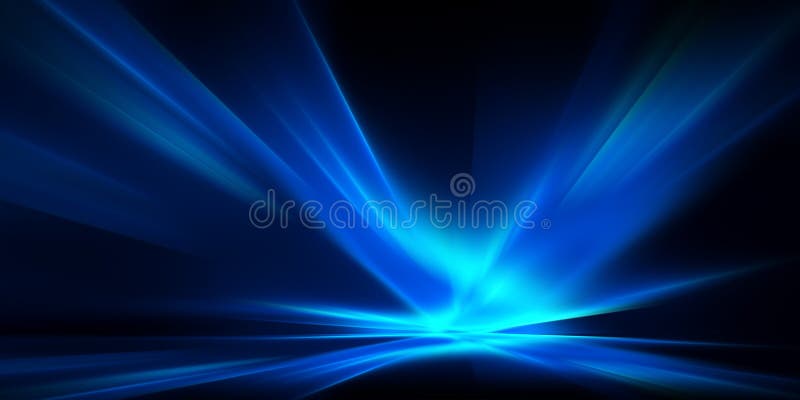 Abstract Dark Glow Blue Light Rays Background. Perspective View of Blue ...