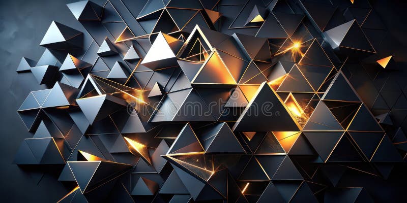 Abstract Dark and Gold Geometric Triangular Forms Illuminated by ...