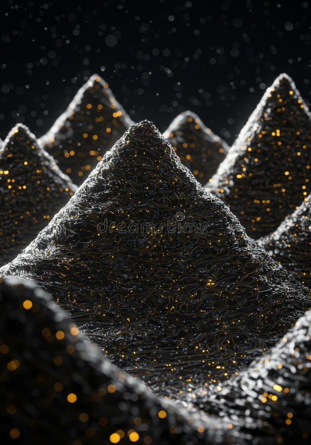 Abstract Dark Gold Glittering Pyramid Landscape Stock Illustration ...