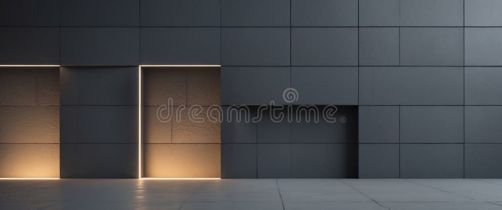 Abstract Dark Gray Blocks Wall with Lights. Stock Photo - Image of ...