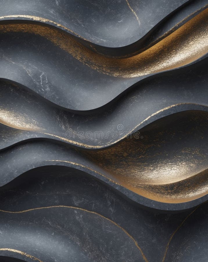 Abstract Dark Gray and Gold Wavy Stone Texture Background Image. Stock ...