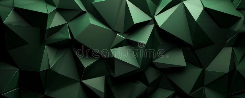 Abstract Dark Green Geometric Background with 3D Polygons and Triangles ...