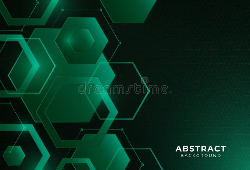 Abstract Dark Green Science Background with Hexagon and Lines Overlap ...