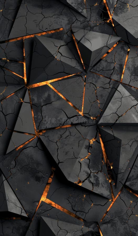 Abstract Dark Grey and Gold Cracked 3D Triangle Pattern Background ...