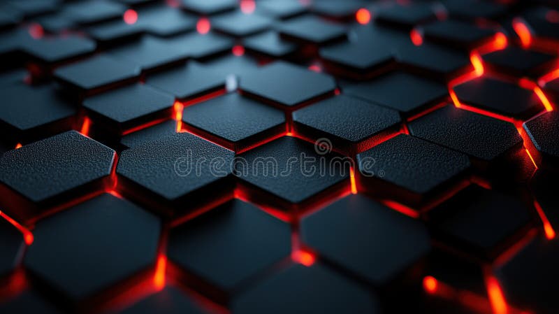 Abstract Dark Hexagon Pattern with Glowing Red Edges Stock Illustration ...