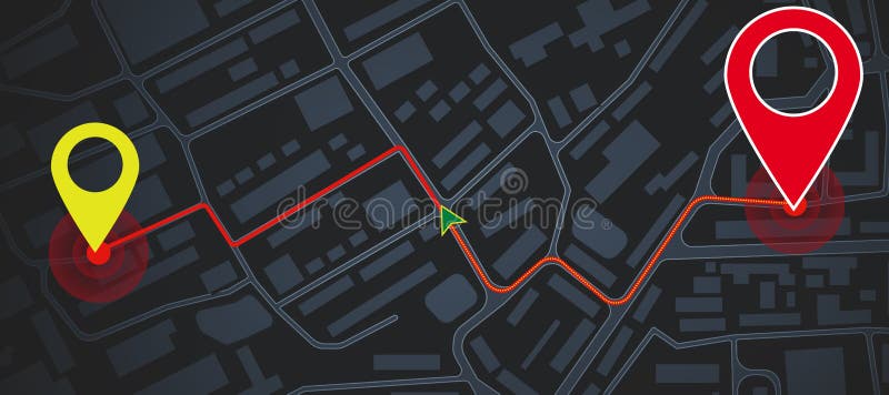 Abstract Dark Map Background with Location Marks. GPS, Innovation and ...
