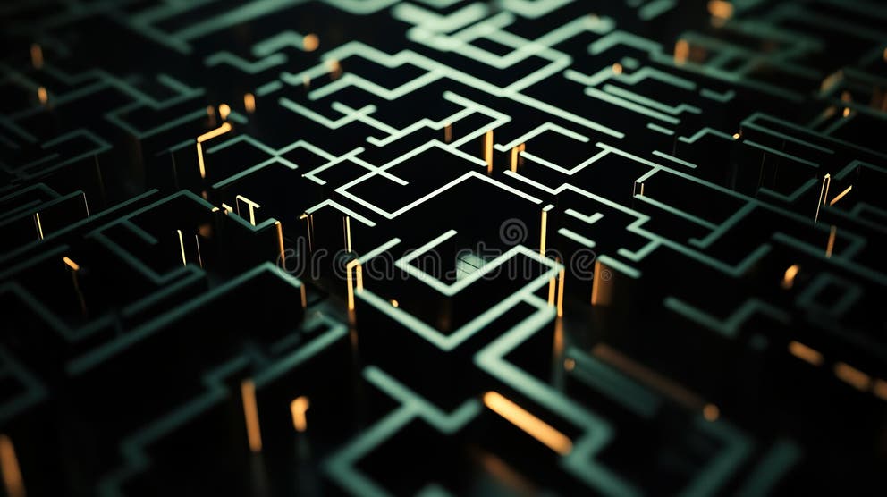 Abstract Dark Maze with Glowing Pathways in Geometric Design Stock ...