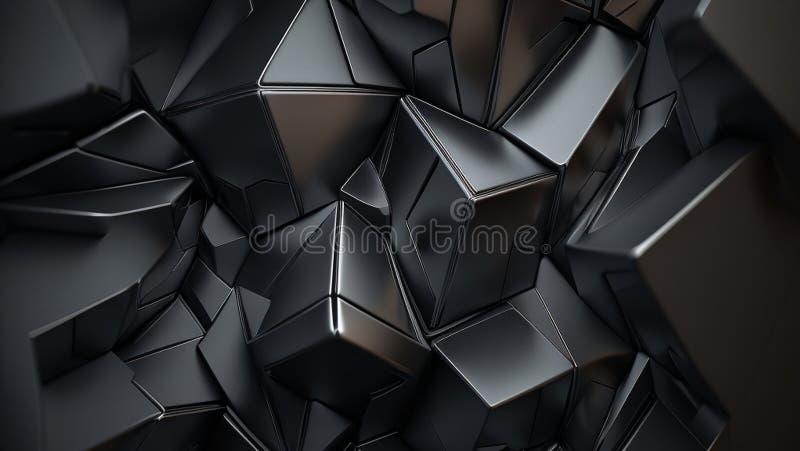 Abstract Dark Metallic Geometric Shapes 3D Render Stock Illustration ...