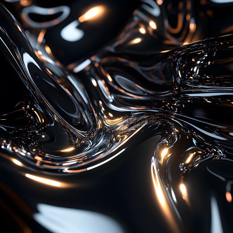 Abstract Dark Metallic Liquid Swirl with Warm Light Reflections Stock ...