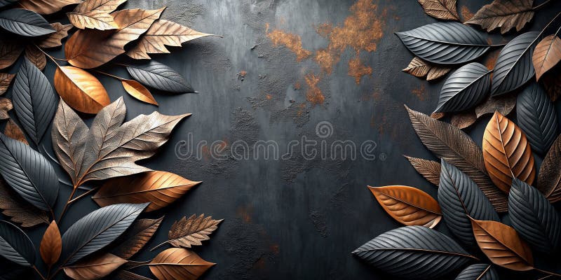 Abstract Dark and Metallic Textures with Leaves Modern Art Composition ... Abstract Dark and Metallic Textures with Leaves Modern Art Composition ...
