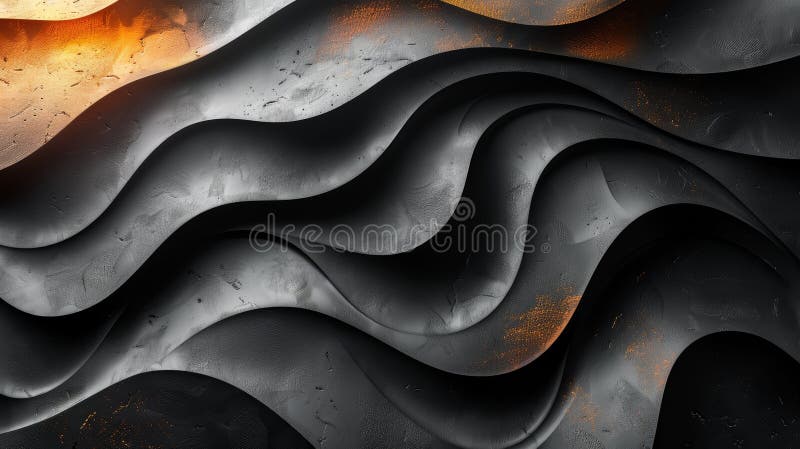 Abstract Dark Metallic Waves with Glowing Orange Accents, Creating a ...