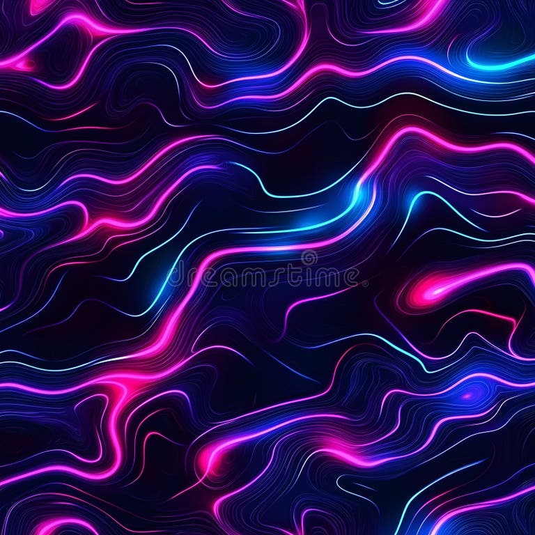 Abstract Dark Multicolor Neon Background Visualization with Waves and ...