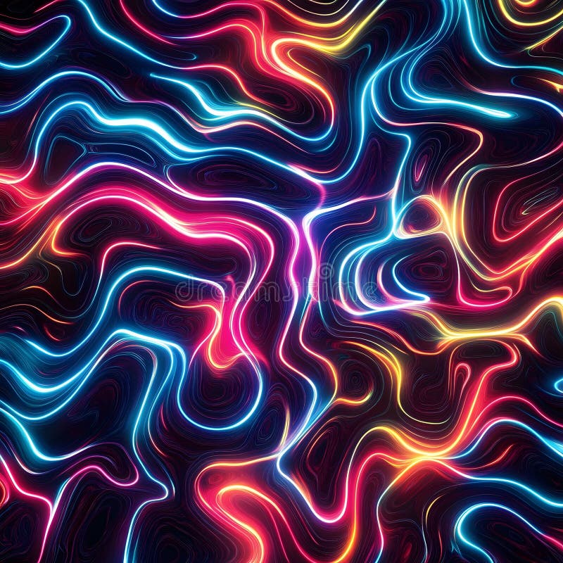 Abstract Dark Multicolor Neon Background Visualization with Waves and ...