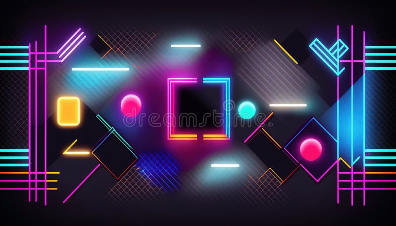 Abstract Dark Neon Background with Geometric Shapes in 80s Style ...