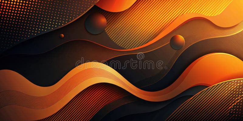 Abstract Dark Orange and Black Wave Pattern Design with Subtle Gradient and Sphere Elements ...