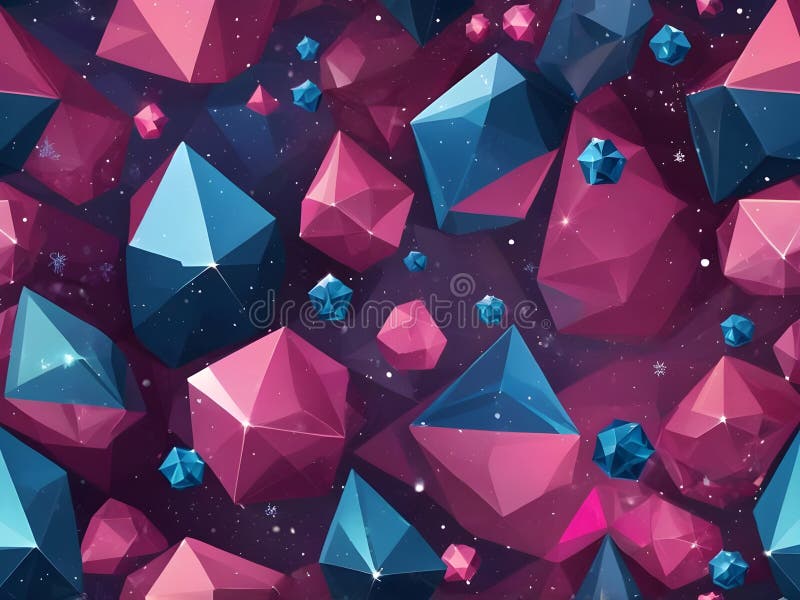 Abstract Dark Pink Blue Low Poly with Snowflakes Stock Illustration ...