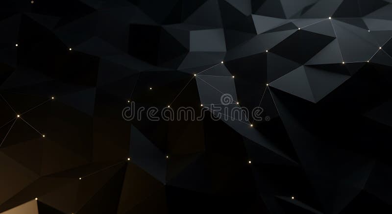 Abstract Dark Polygon Background with Connecting Lines and Golden Light ...