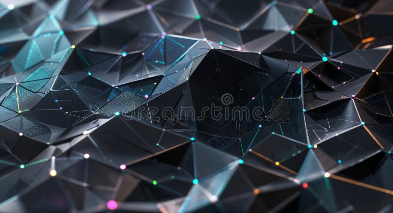 Abstract Dark Polygon Surface with Connected Glowing Dots and Lines ...