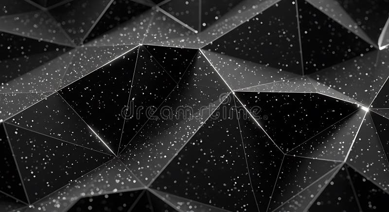 Abstract Dark Polygon Surface with Glowing Dots and Lines Design Stock ...