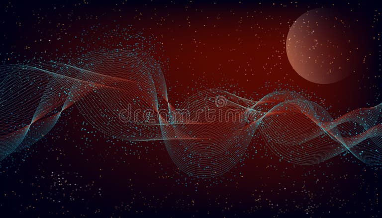 Abstract Dark Red Background. Outer Space with the Moon and a Swirling ...