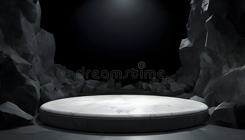 Abstract Dark Rocky Background with Illuminated Platform, Mysterious ...