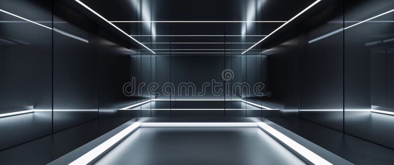 Abstract Dark Room with Geometric Lines and Bright Light Reflections ...
