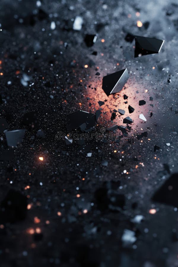 Abstract Dark Shattered Glass Sparkling Light Particles Stock Photos ...