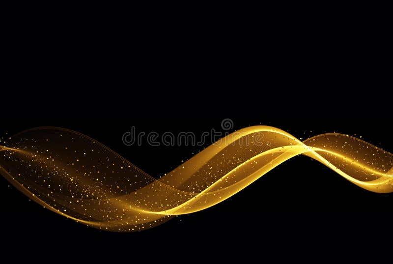 Abstract Dark Shiny Wave Background on Black Background.Gold Glitters ...