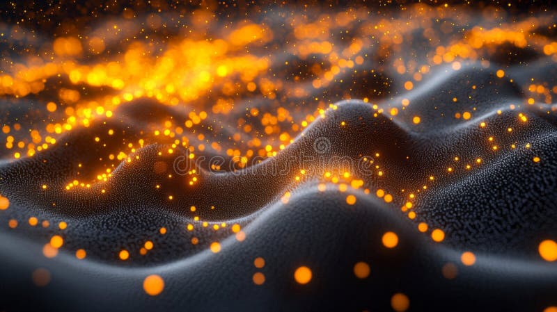Abstract Dark Surface with Glowing Orange Particles Stock Illustration ...