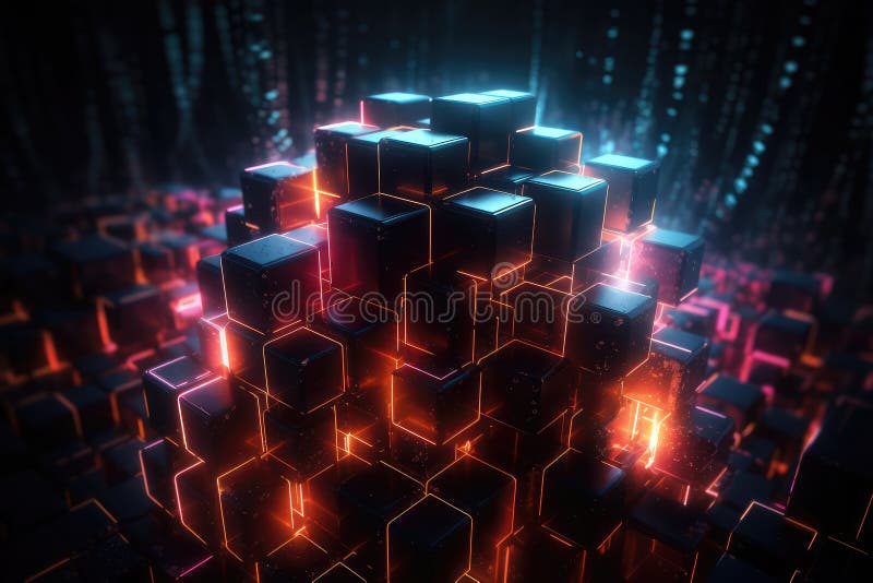 Abstract Dark Tech Background with Cubes. Generative AI Stock ...