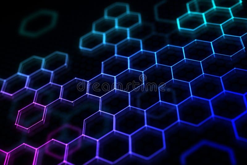Abstract Dark Technological Background with Colorful Hexagon Grid ...