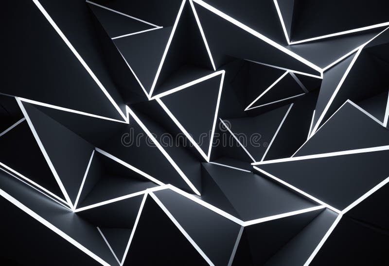 Abstract Dark Triangular Forms Glowing Lines Modern Geometric Art Stock ...