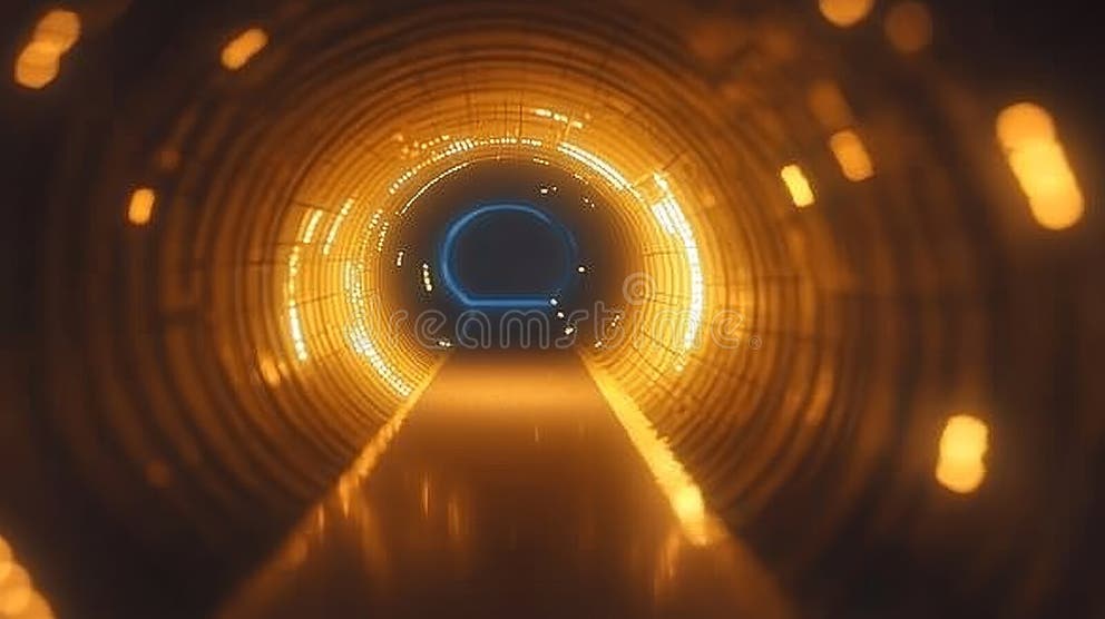 Abstract Dark Tunnel with Glowing Lights, Futuristic Technology Corridor, Data Stream ...
