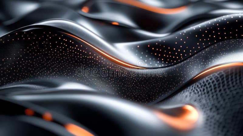 Abstract Dark Wave Background with Glowing Particles Stock Illustration ...